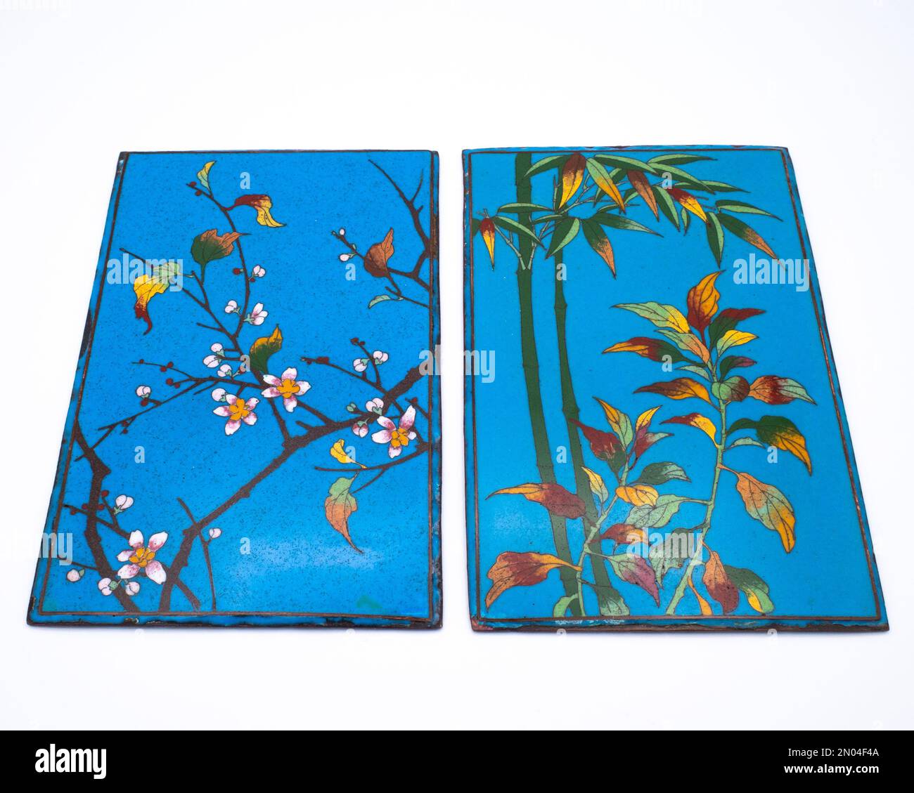 Pair of Antique Japanese Rectangular Cloisonne Panels / Plaques. Meiji ...