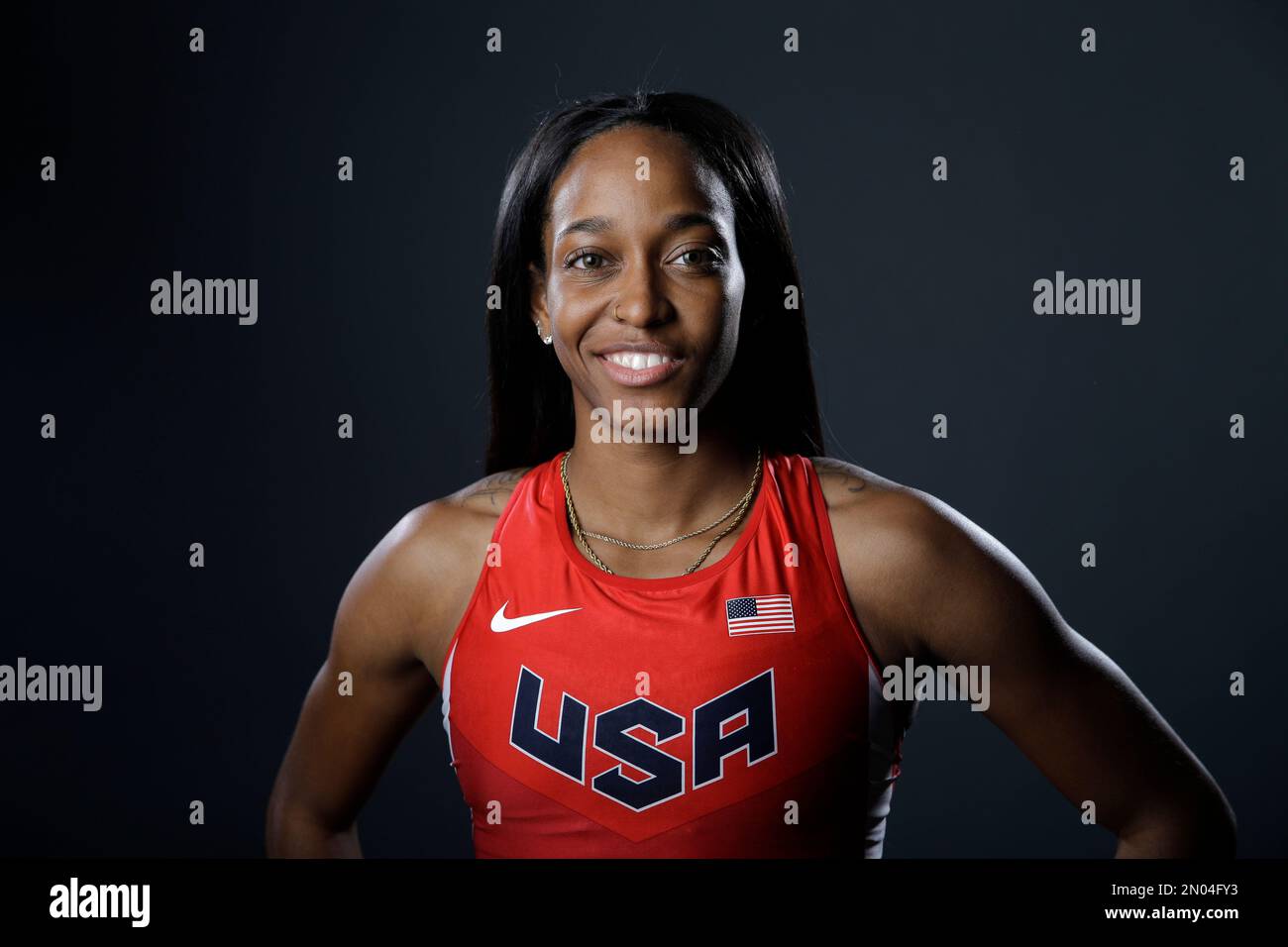 Track and field sprinter English Gardner poses for photos at the 2016 ...