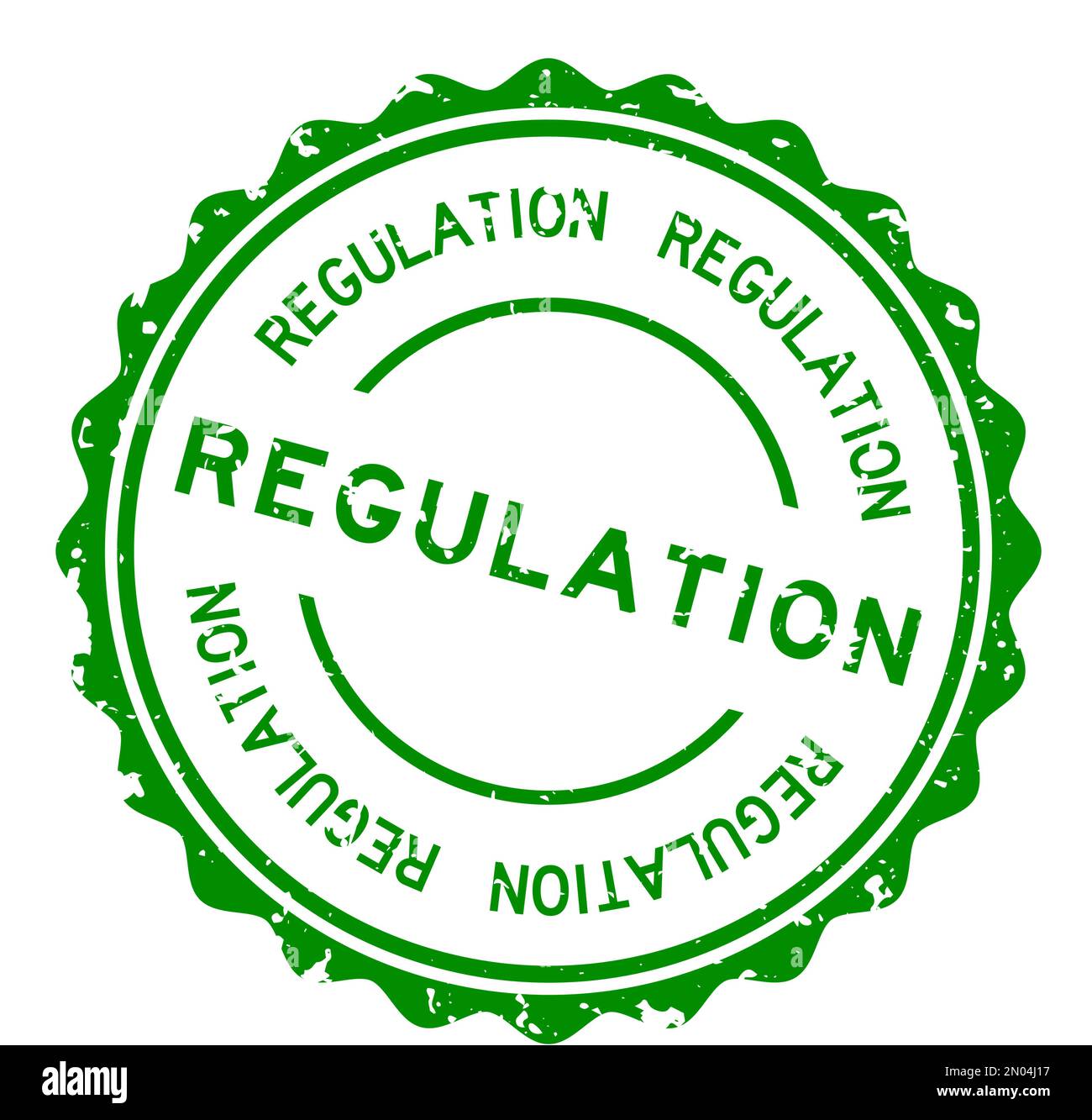 Grunge green regulation word round rubber seal stamp on white ...