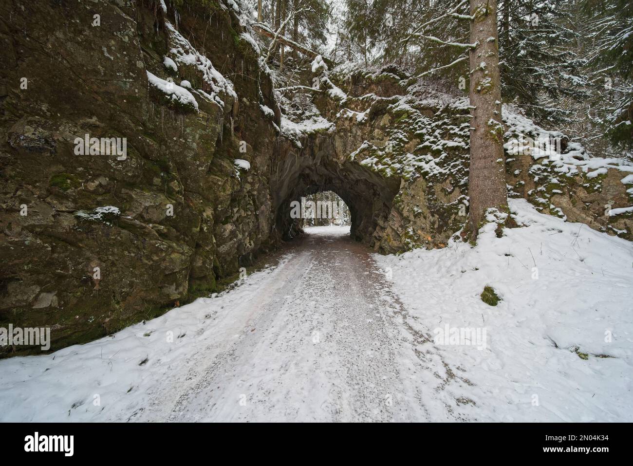 small tunnel in nature in southern Germany, for only one car Stock ...