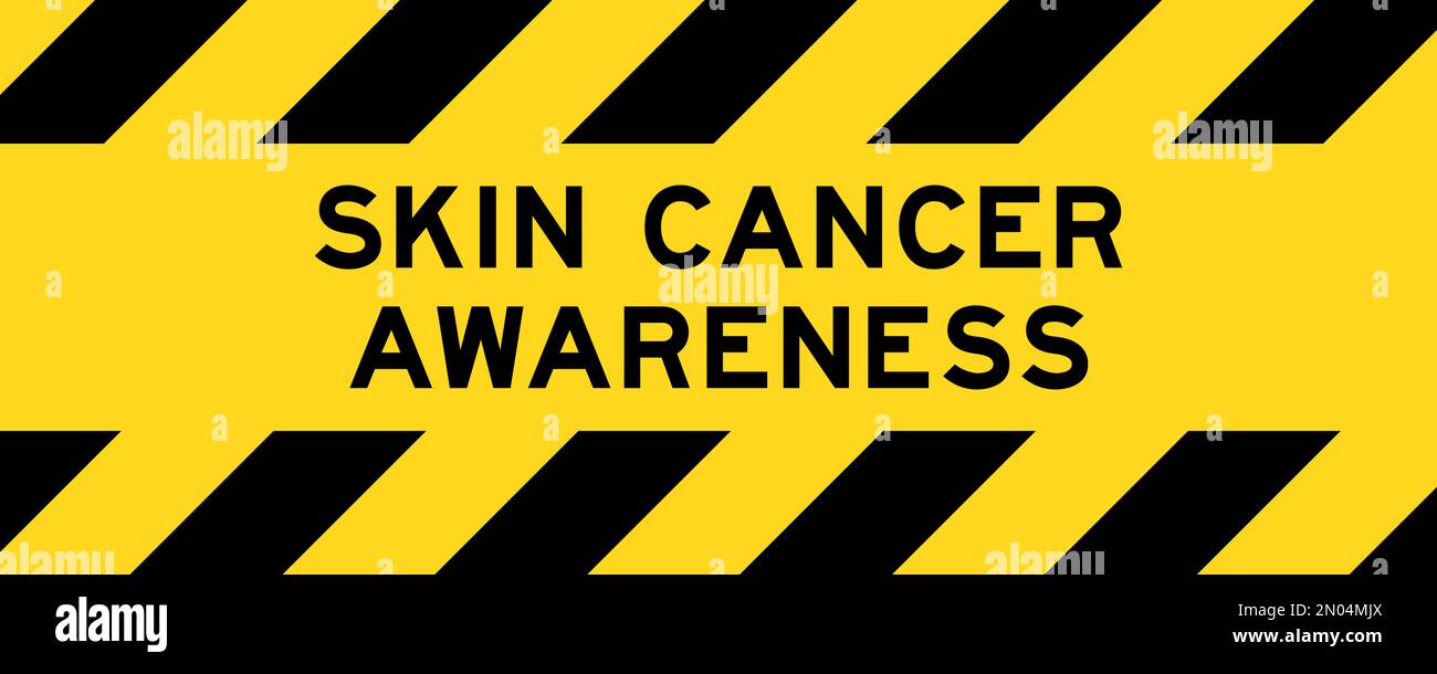 Yellow and black color with line striped label banner with word skin ...