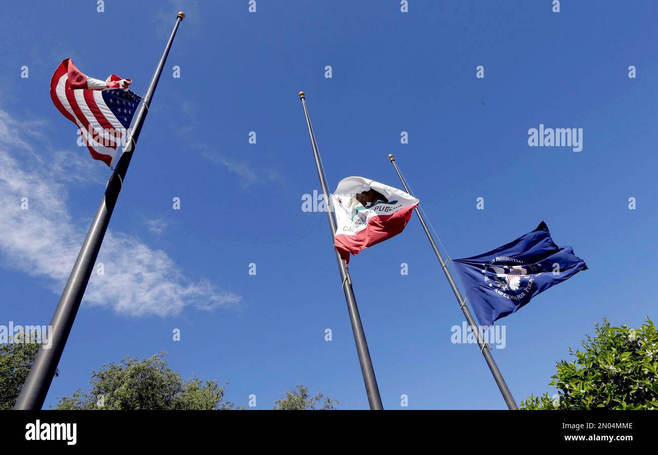 Flags fly at half staff at The Ronald Reagan Presidential Library in ...