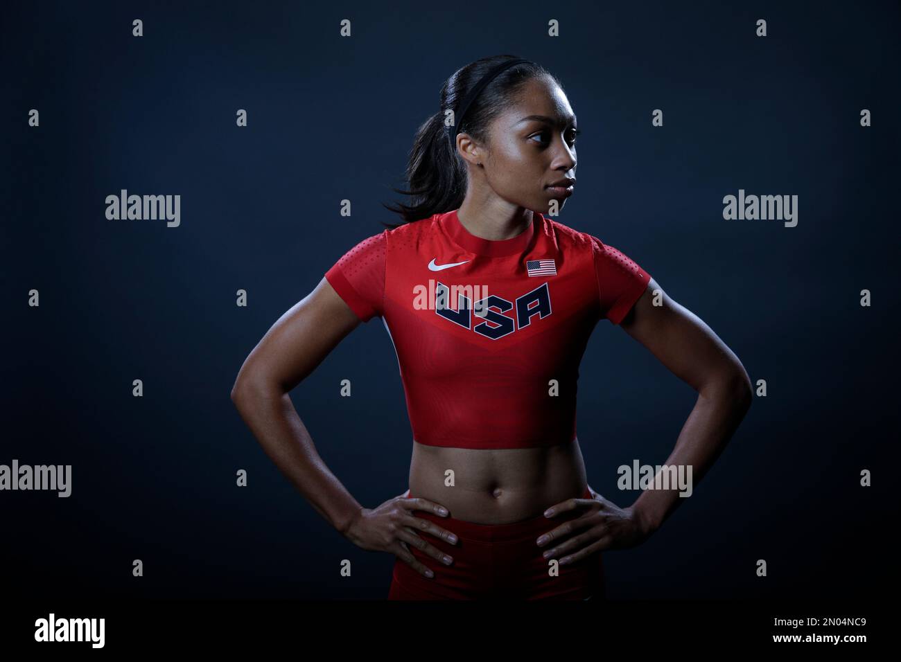 Track and field athlete Allyson Felix poses for photos at the 2016 Team ...