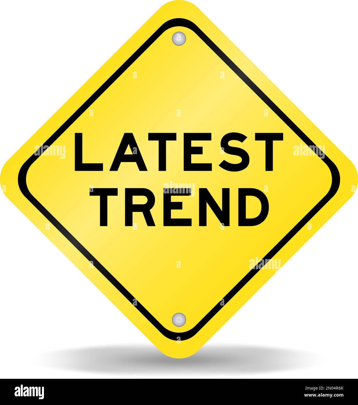 Yellow color transportation sign with word latest trend on white ...