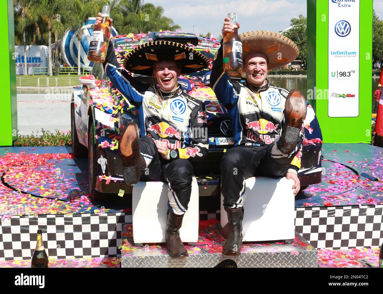 Volkswagen Motorsport team Jari Matti Latvala, right, and his co-pilot ...