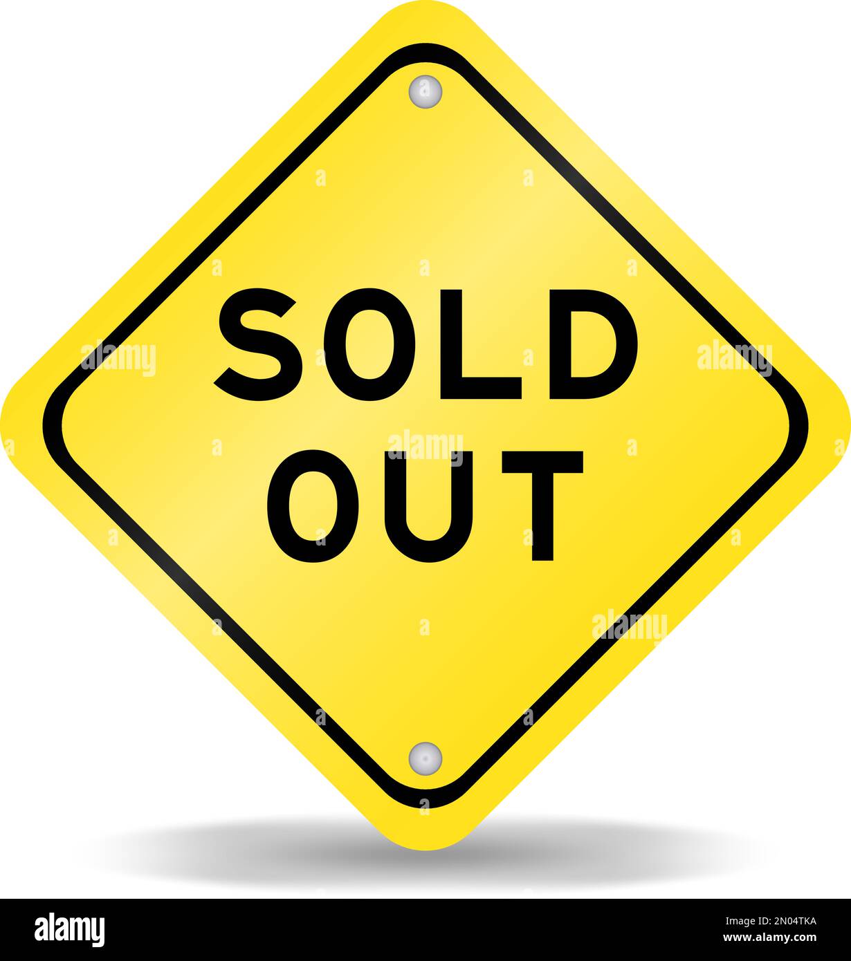 Yellow color transportation sign with word sold out on white background ...