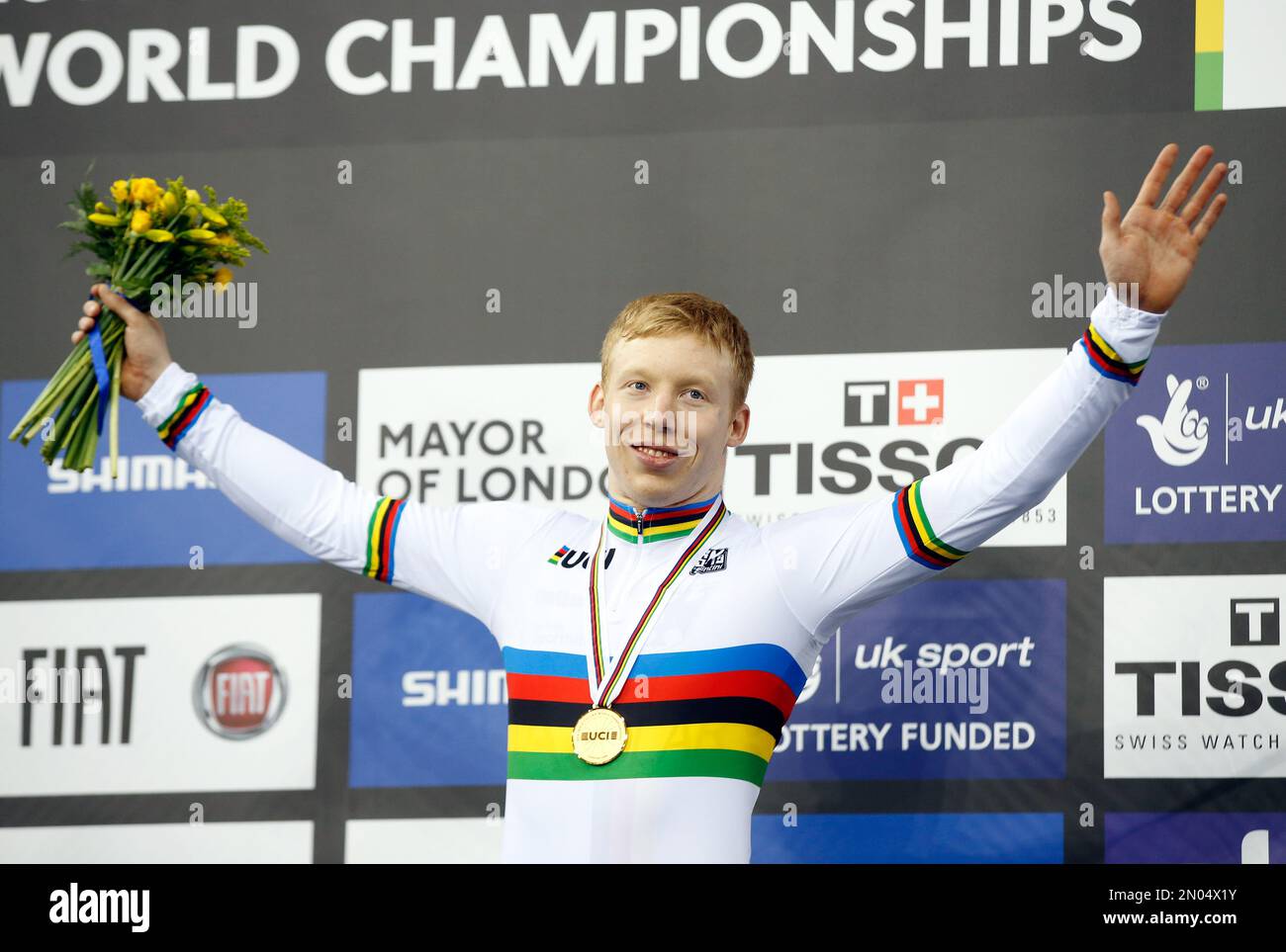 Germany’s Joachim Eilers celebrates on the podium after winning the ...