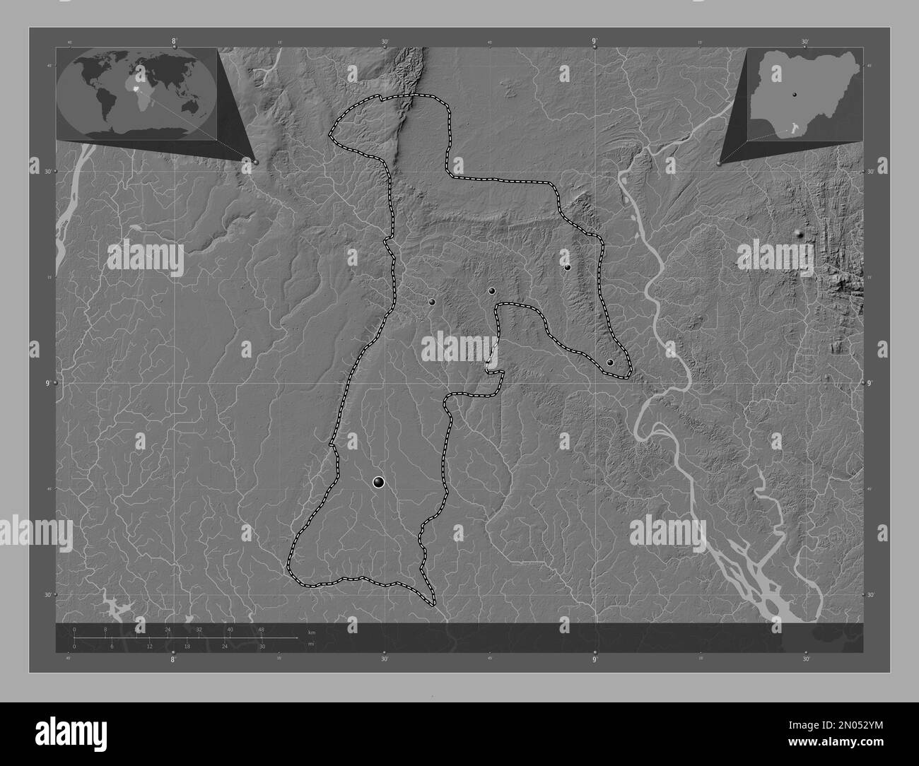 Abia, state of Nigeria. Bilevel elevation map with lakes and rivers ...