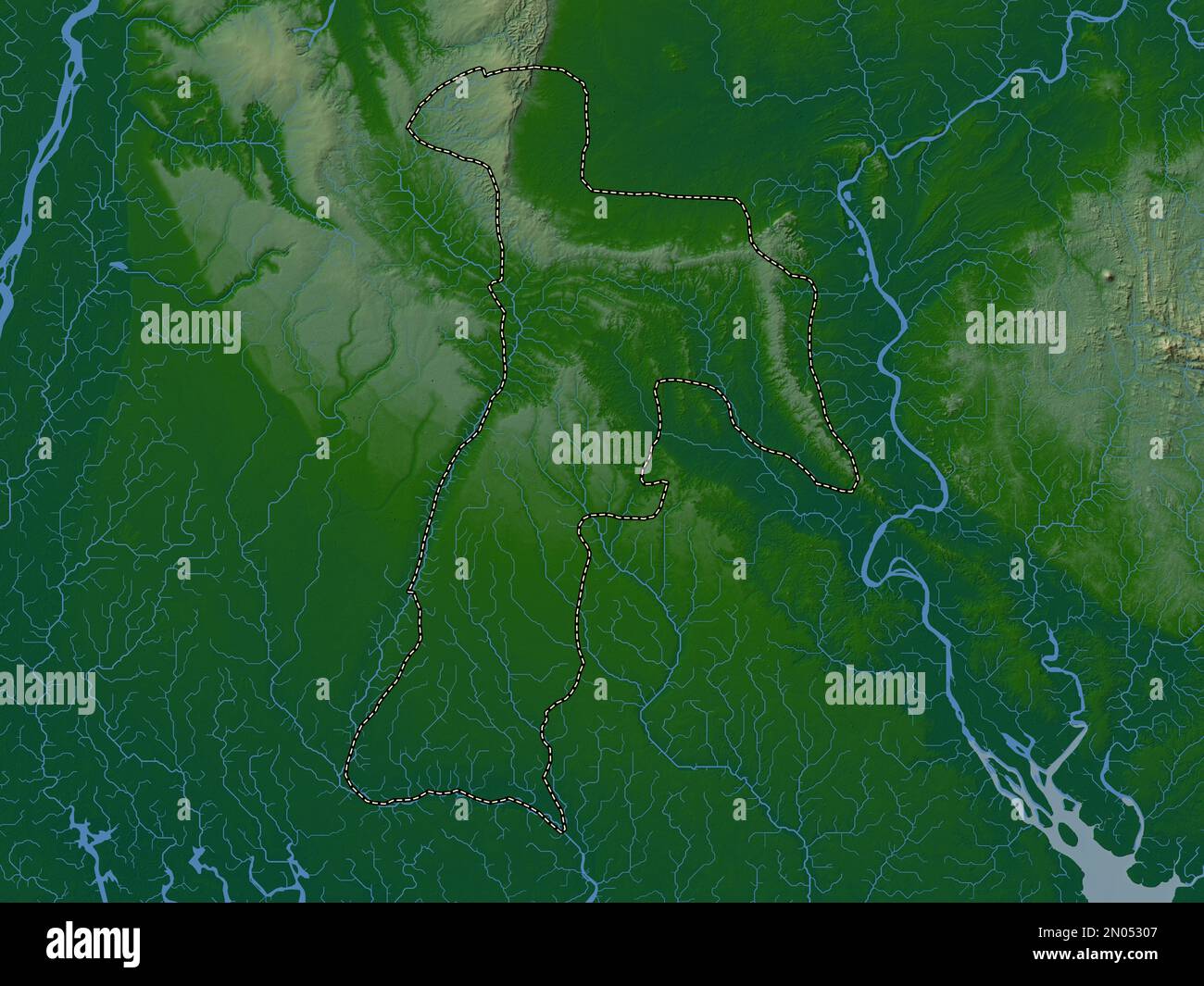 Abia, state of Nigeria. Colored elevation map with lakes and rivers ...