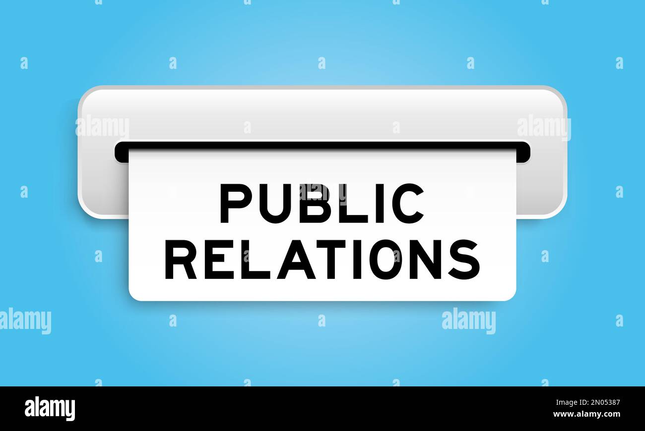 White coupon banner with word public relations from machine on blue ... White coupon banner with word public relations from machine on blue ...