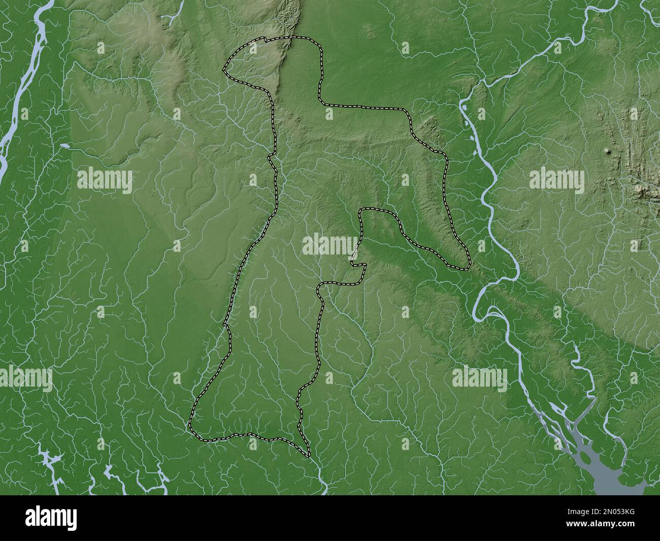 Abia, state of Nigeria. Elevation map colored in wiki style with lakes ...