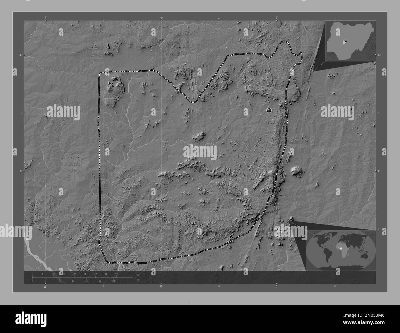 Federal Capital Territory, state of Nigeria. Bilevel elevation map with ...