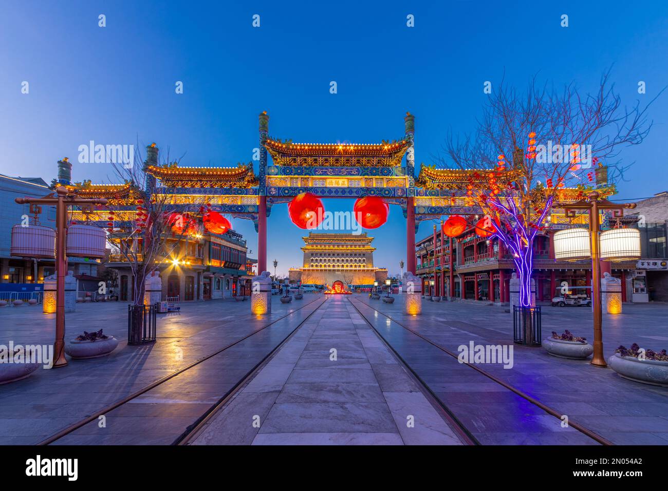 Beijing qianmen street arch qianmen embrasured watchtower at night ...
