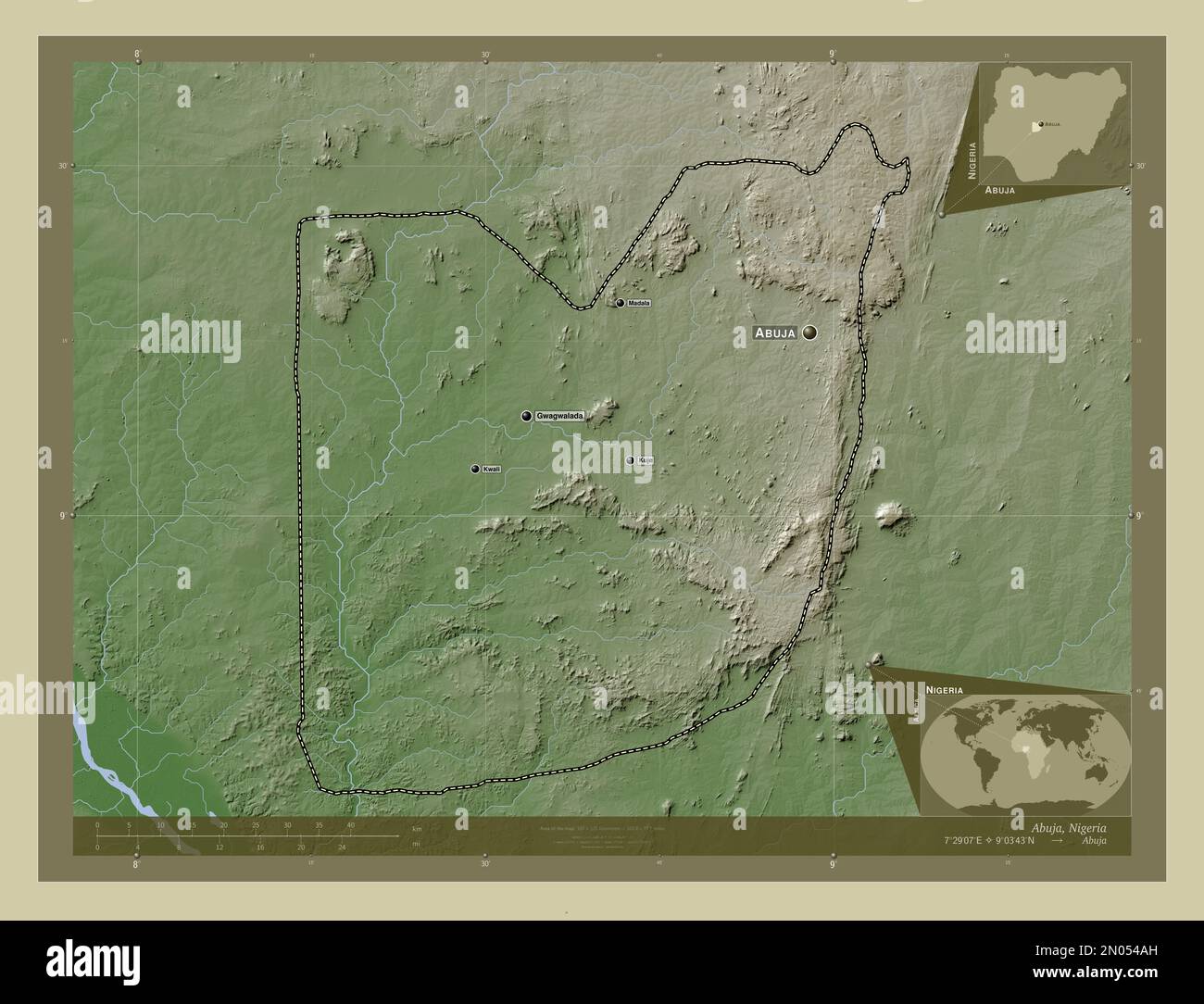 Federal Capital Territory, state of Nigeria. Elevation map colored in ...