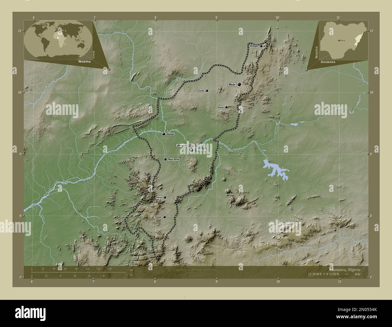 Adamawa, state of Nigeria. Elevation map colored in wiki style with ...
