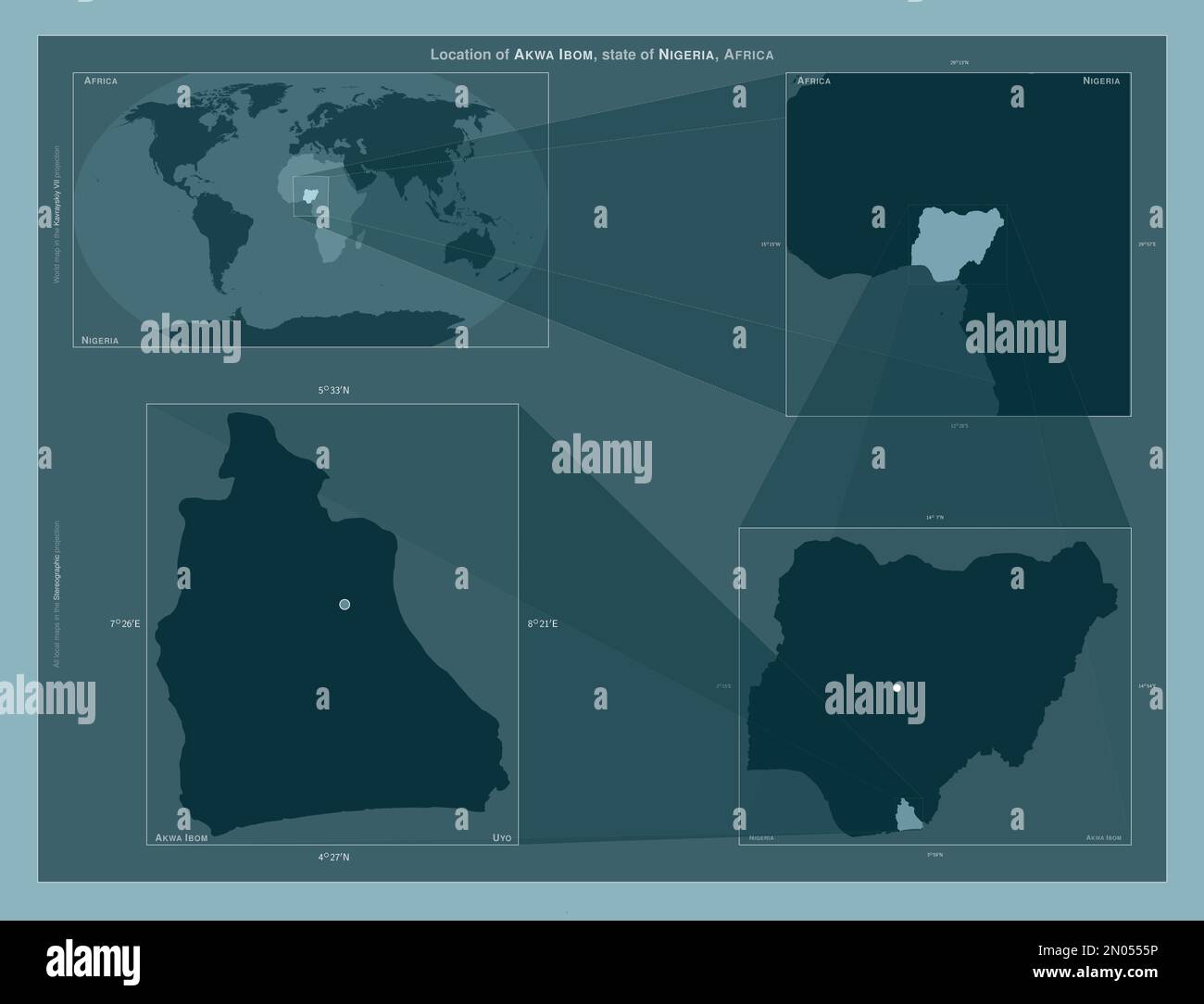 Akwa Ibom, state of Nigeria. Diagram showing the location of the region ...