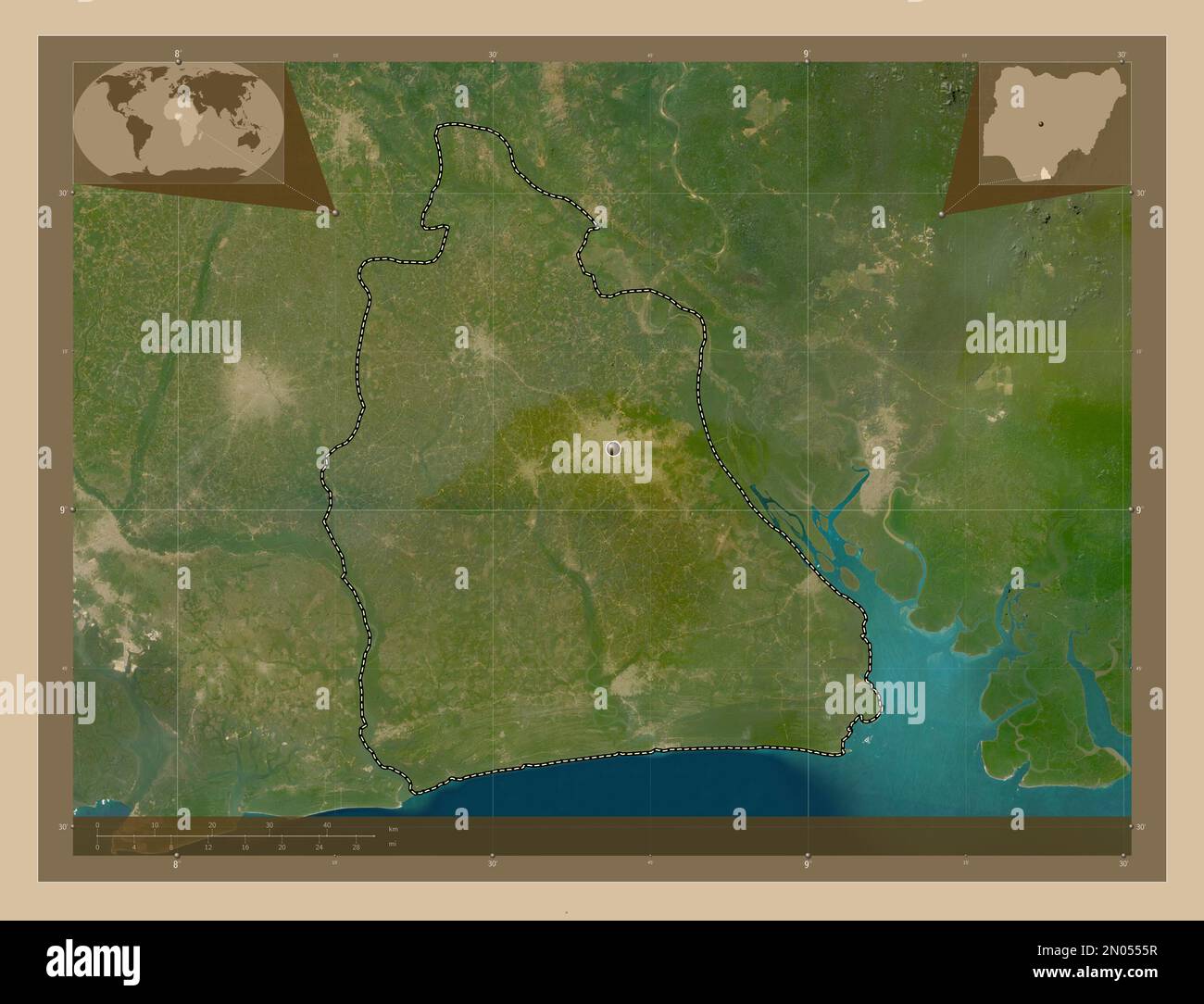Akwa Ibom, state of Nigeria. Low resolution satellite map. Corner ...