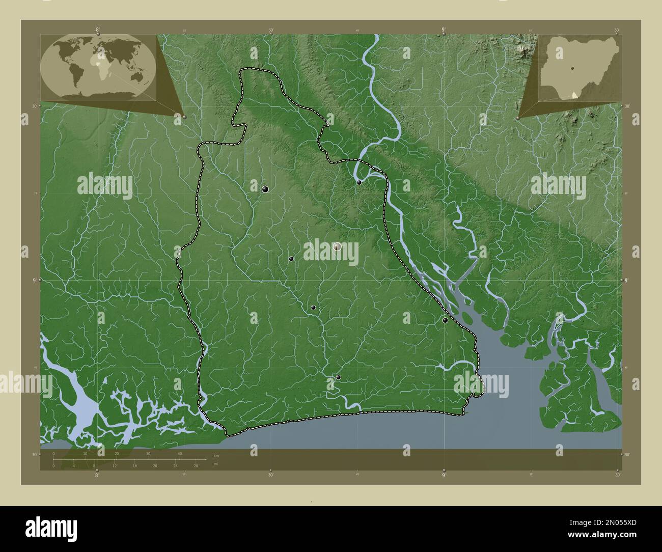 Akwa Ibom, state of Nigeria. Elevation map colored in wiki style with ...