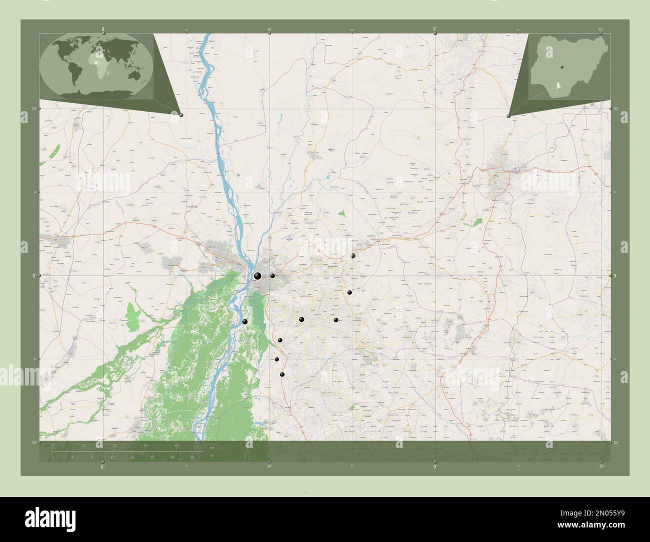 Anambra, state of Nigeria. Open Street Map. Locations of major cities ...