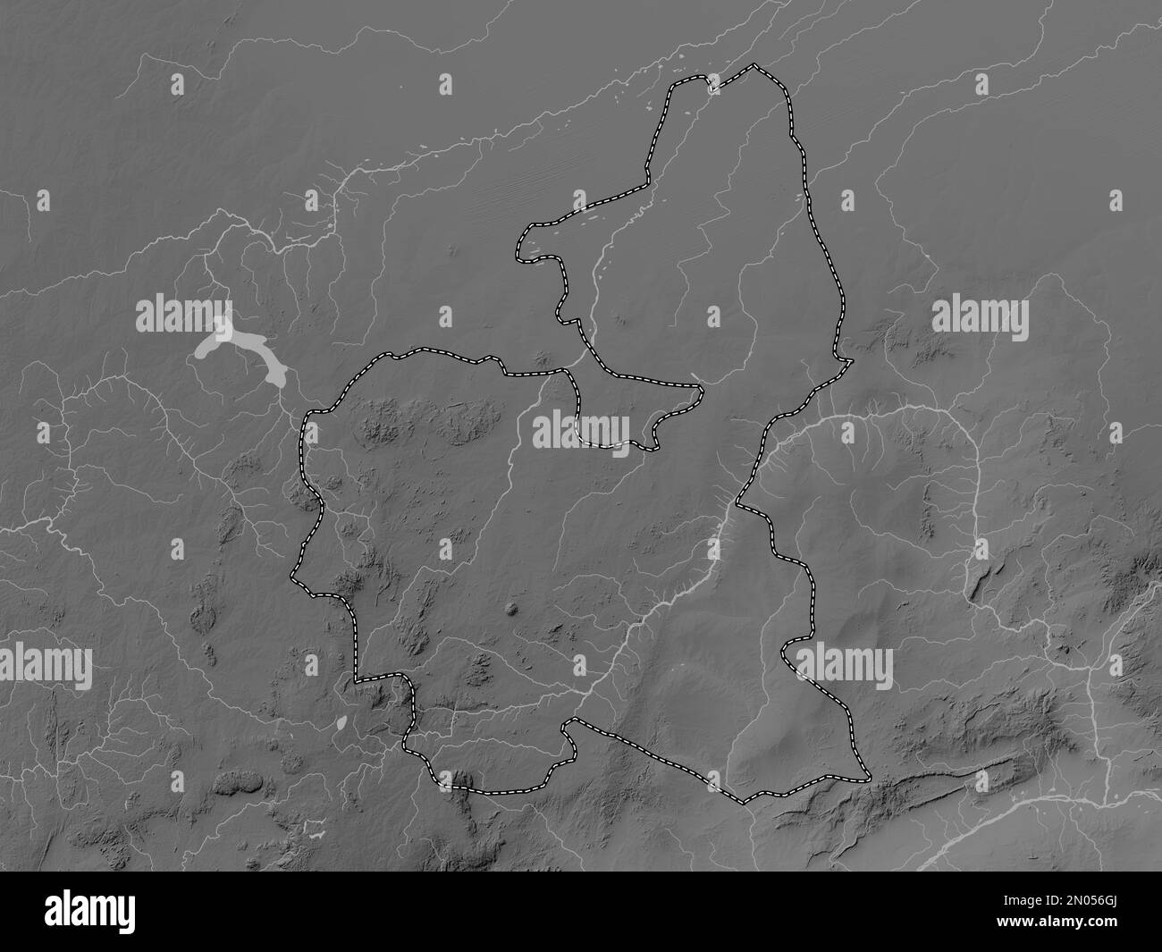 Bauchi, state of Nigeria. Grayscale elevation map with lakes and rivers ...