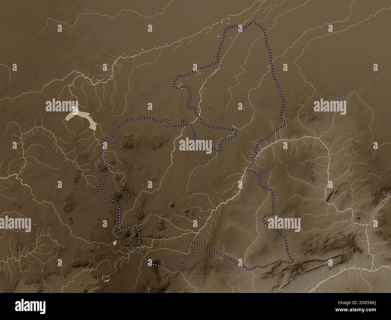 Bauchi, state of Nigeria. Elevation map colored in sepia tones with ...
