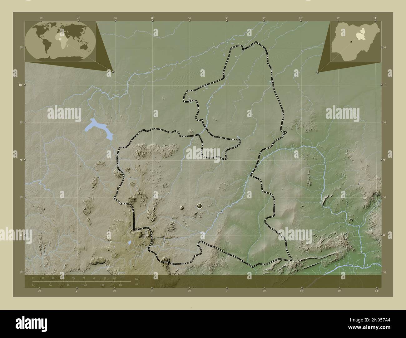 Bauchi, state of Nigeria. Elevation map colored in wiki style with ...