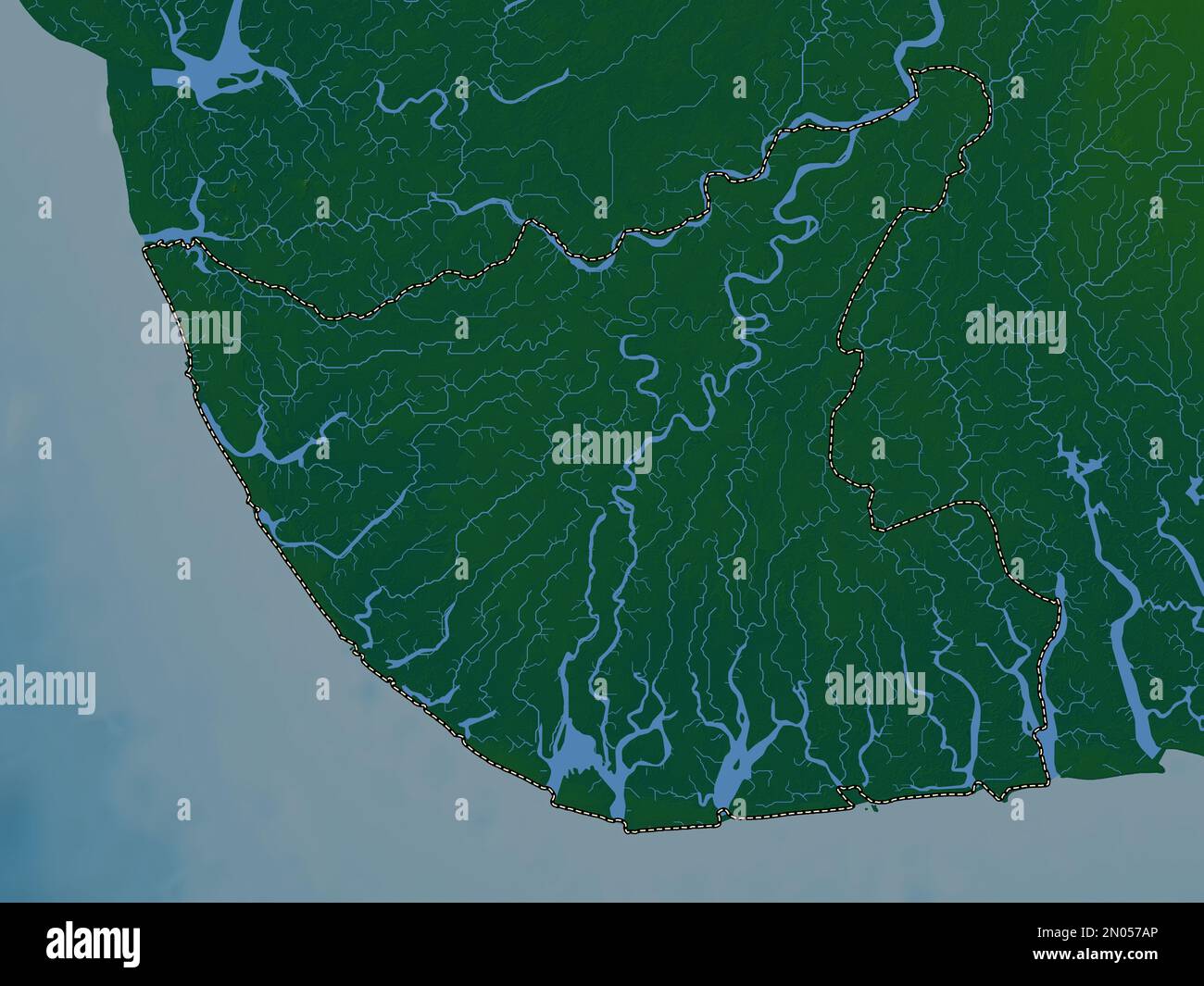 Bayelsa, state of Nigeria. Colored elevation map with lakes and rivers ...