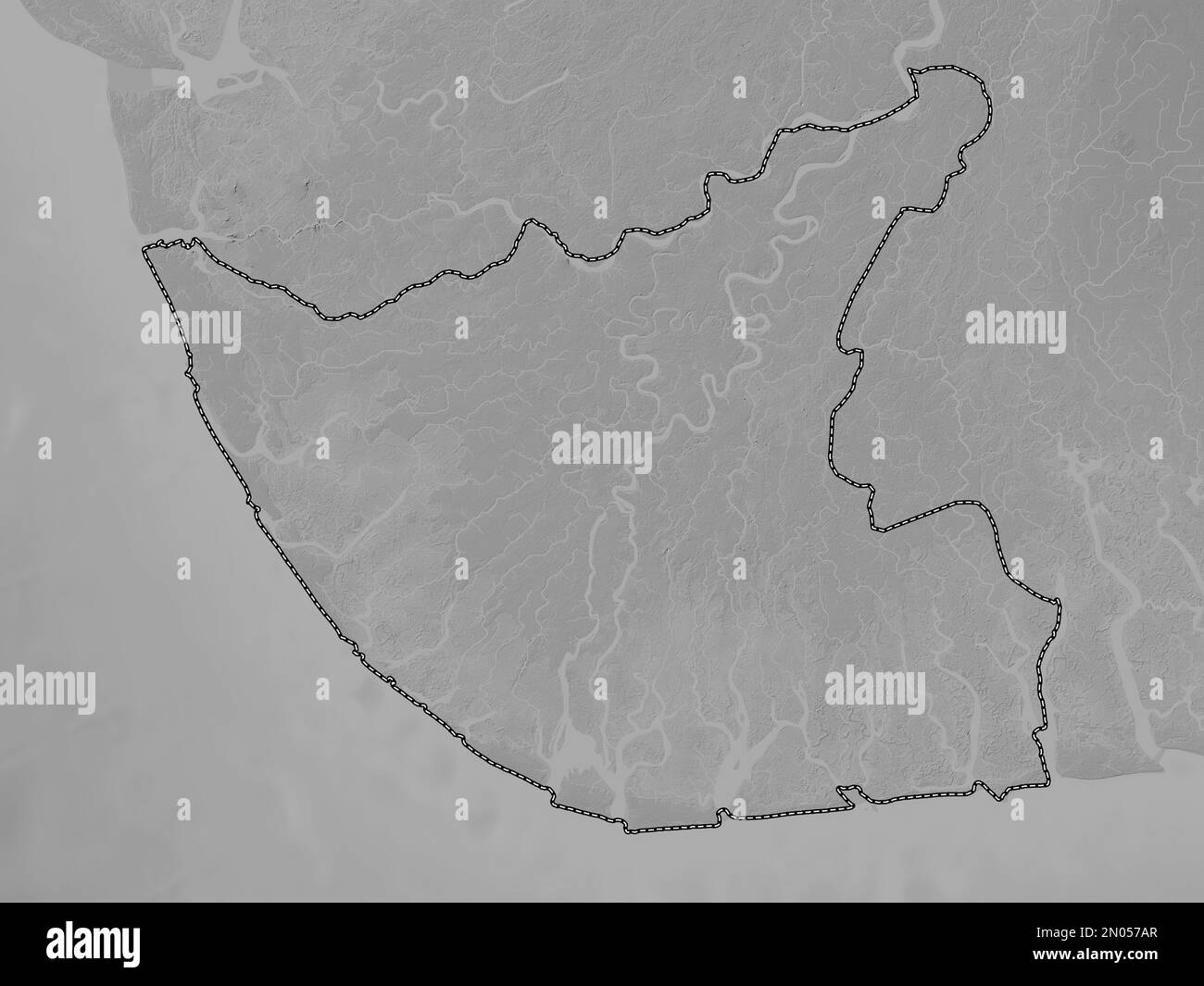 Bayelsa, state of Nigeria. Grayscale elevation map with lakes and ...