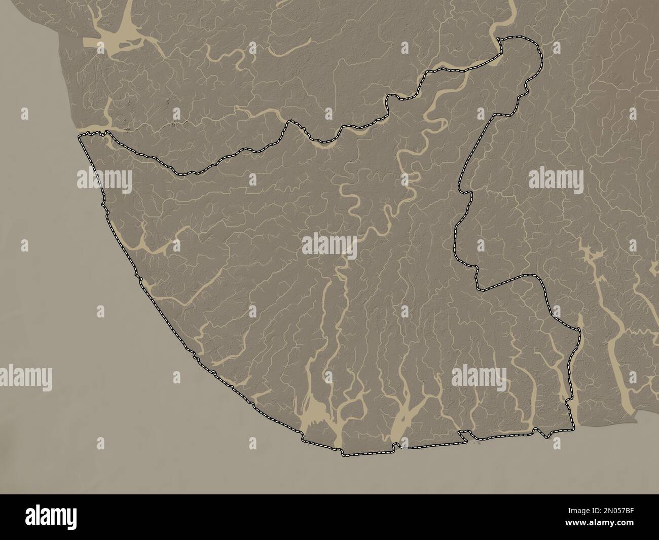 Bayelsa, state of Nigeria. Elevation map colored in sepia tones with ...