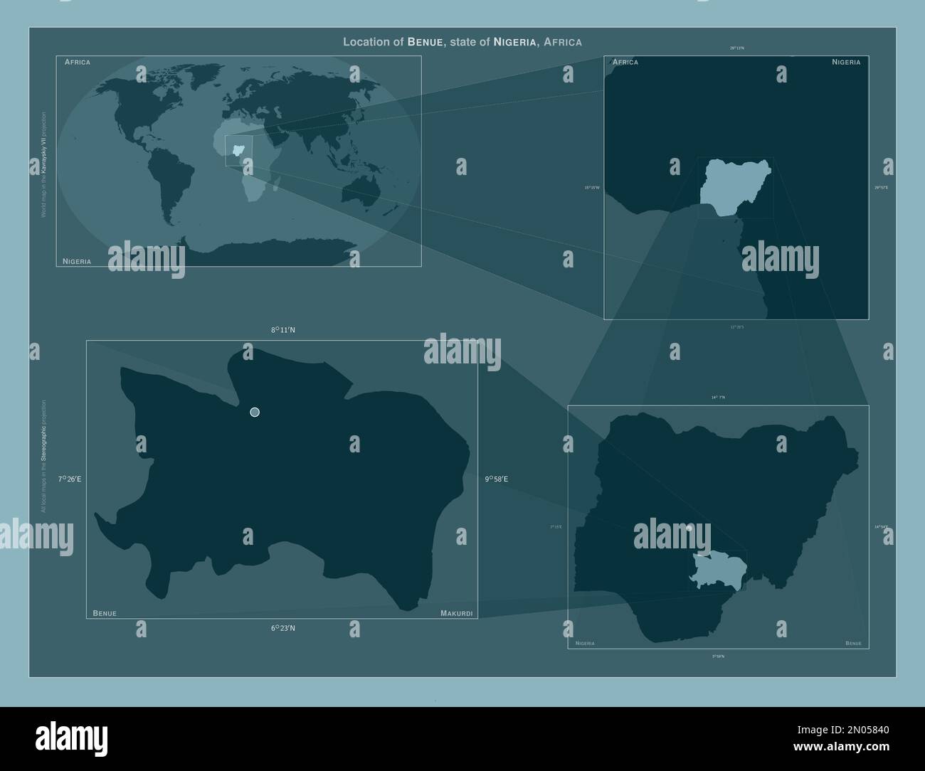 Benue, state of Nigeria. Diagram showing the location of the region on ...