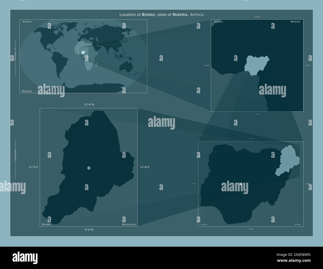 Borno, state of Nigeria. Diagram showing the location of the region on ...