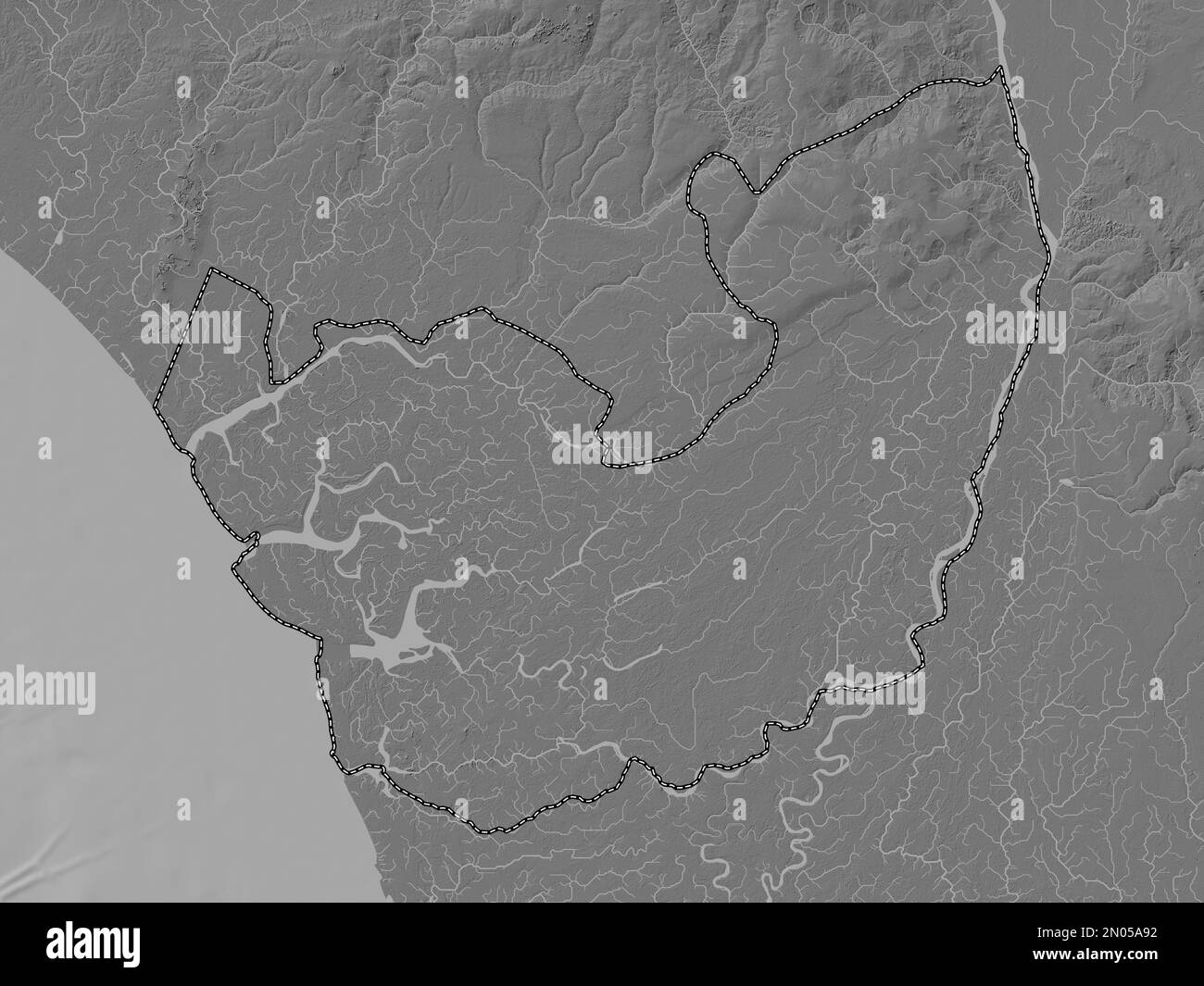 Delta, state of Nigeria. Bilevel elevation map with lakes and rivers ...