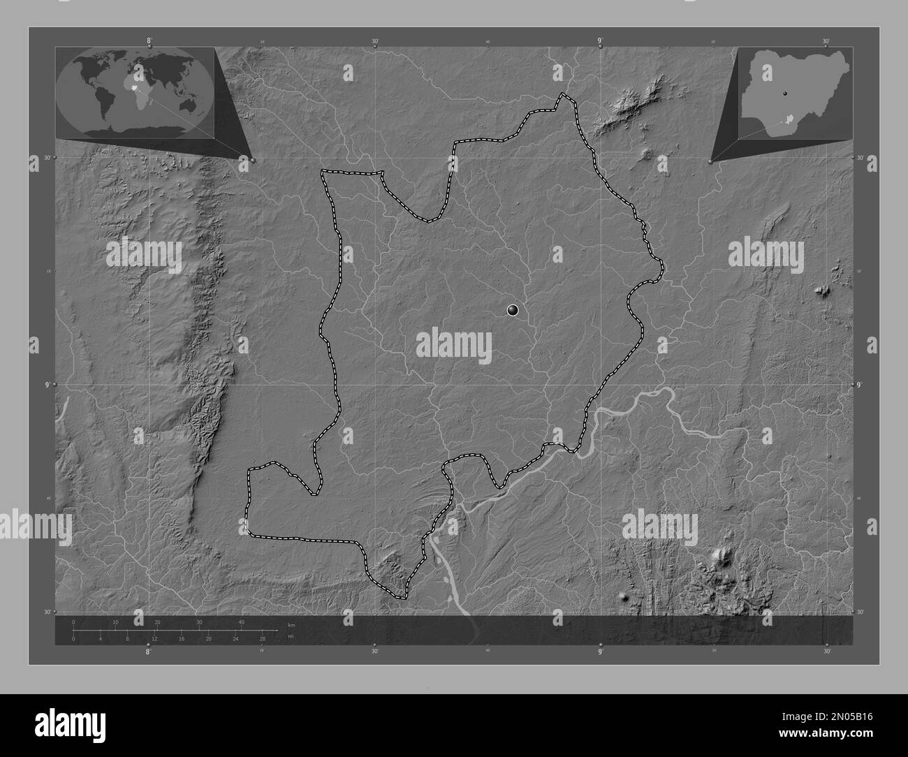 Ebonyi, state of Nigeria. Bilevel elevation map with lakes and rivers ...