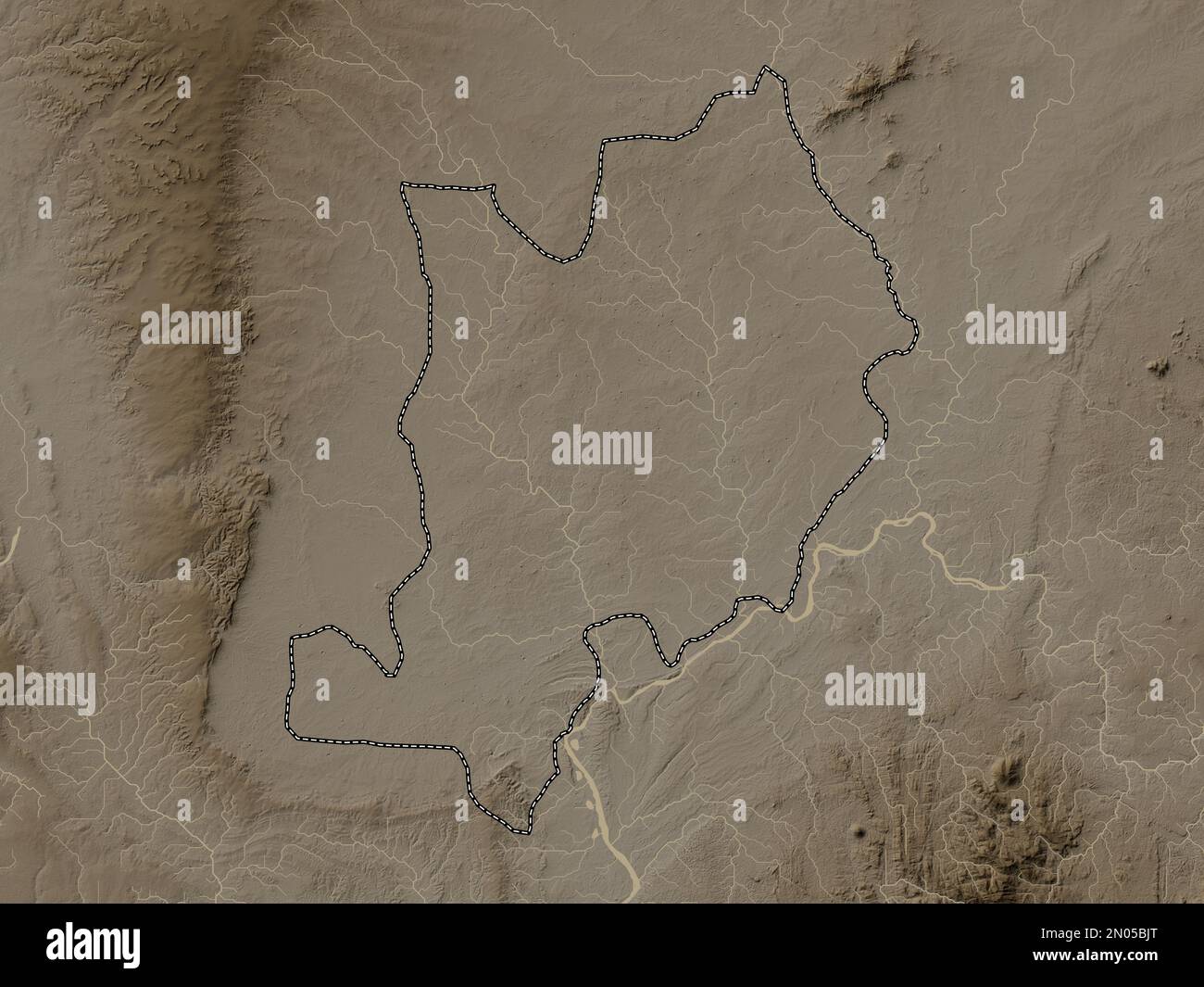 Ebonyi, state of Nigeria. Elevation map colored in sepia tones with ...