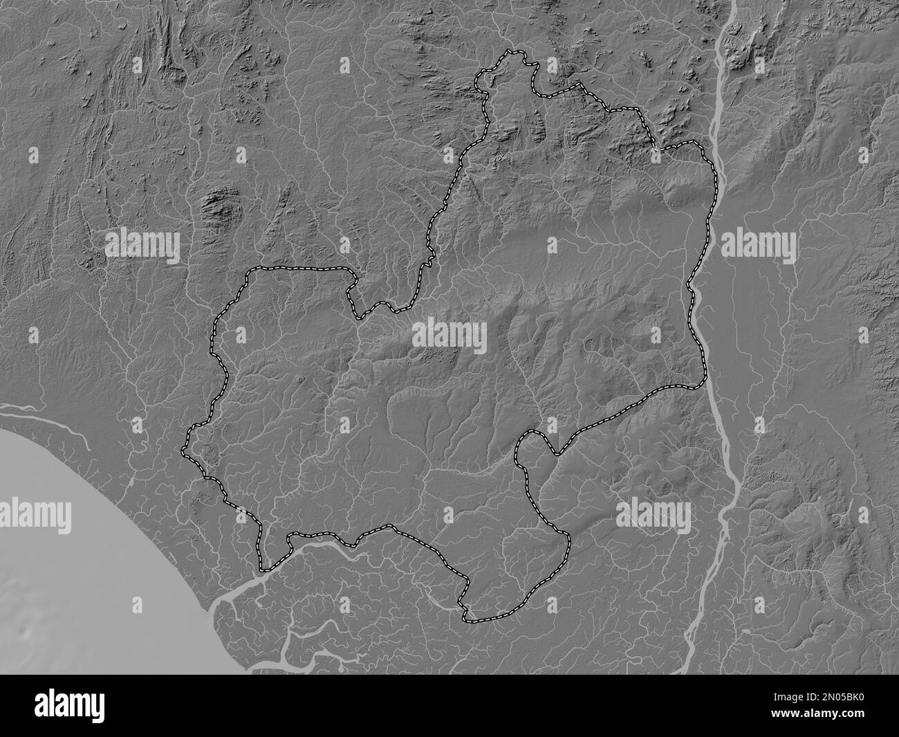 Edo, state of Nigeria. Bilevel elevation map with lakes and rivers ...