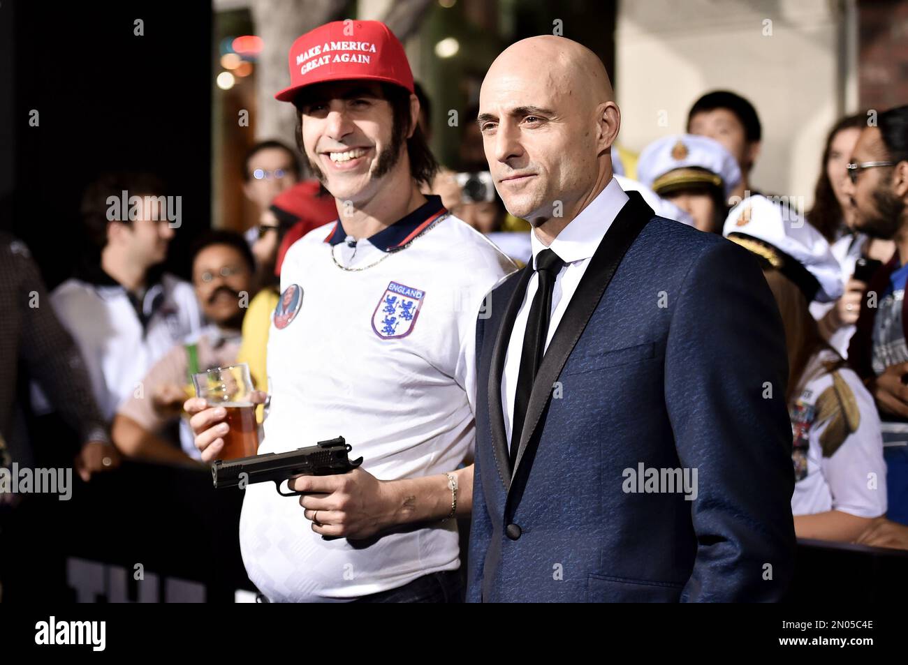 Actor Sacha Baron Cohen, left, and Mark Strong attend the LA Premiere ...