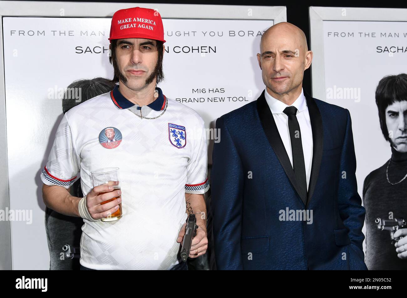 Actor Sacha Baron Cohen, left, and Mark Strong attend the LA Premiere ...