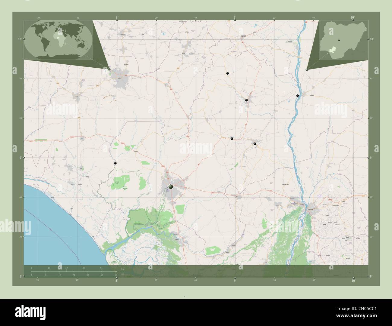 Edo, state of Nigeria. Open Street Map. Locations of major cities of ...
