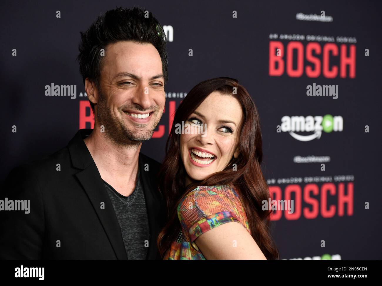 Annie Wersching, a cast member in "Bosch," poses with her husband ...