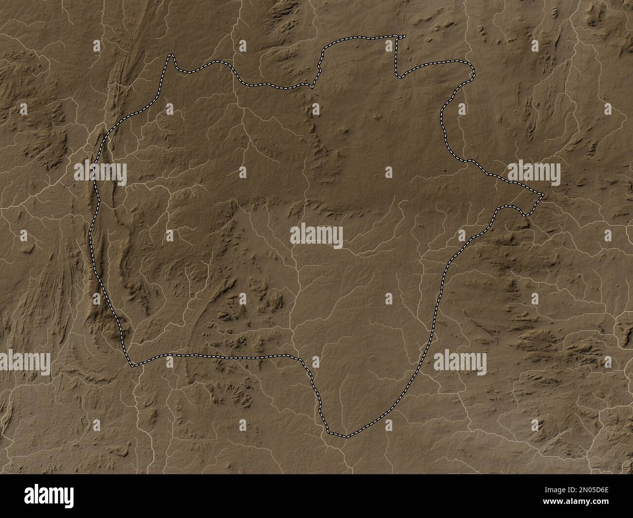 Ekiti, state of Nigeria. Elevation map colored in sepia tones with ...