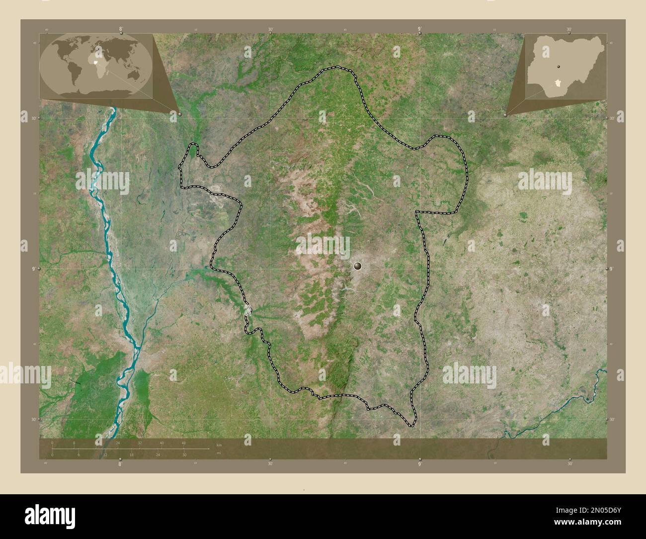 Enugu, state of Nigeria. High resolution satellite map. Corner ...