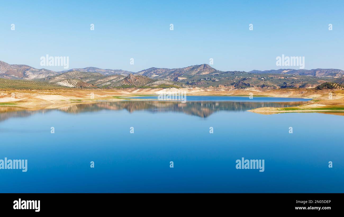 Iznajar Reservoir and Dam, Cordoba Province, Andalusia, southern Spain ...