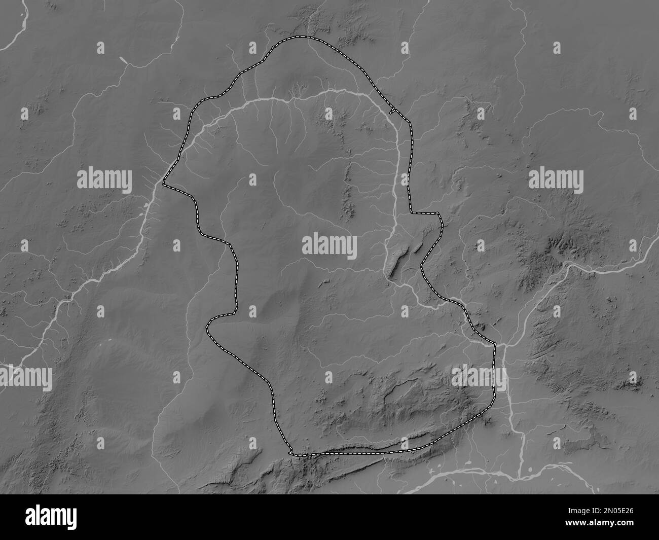 Gombe, state of Nigeria. Grayscale elevation map with lakes and rivers ...