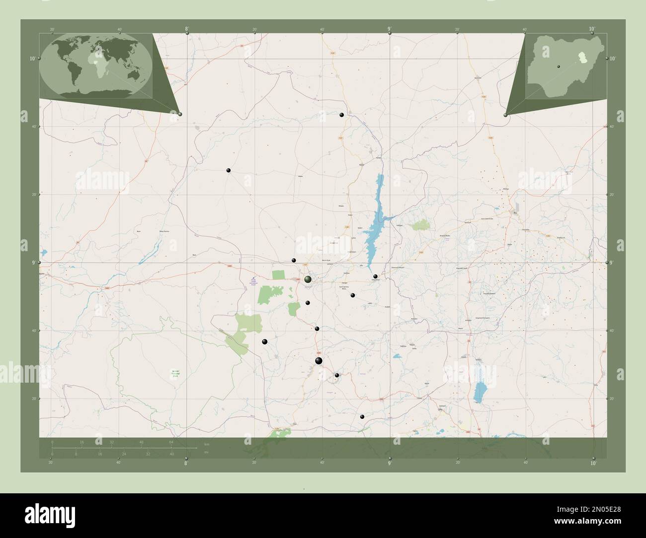 Gombe, state of Nigeria. Open Street Map. Locations of major cities of ...