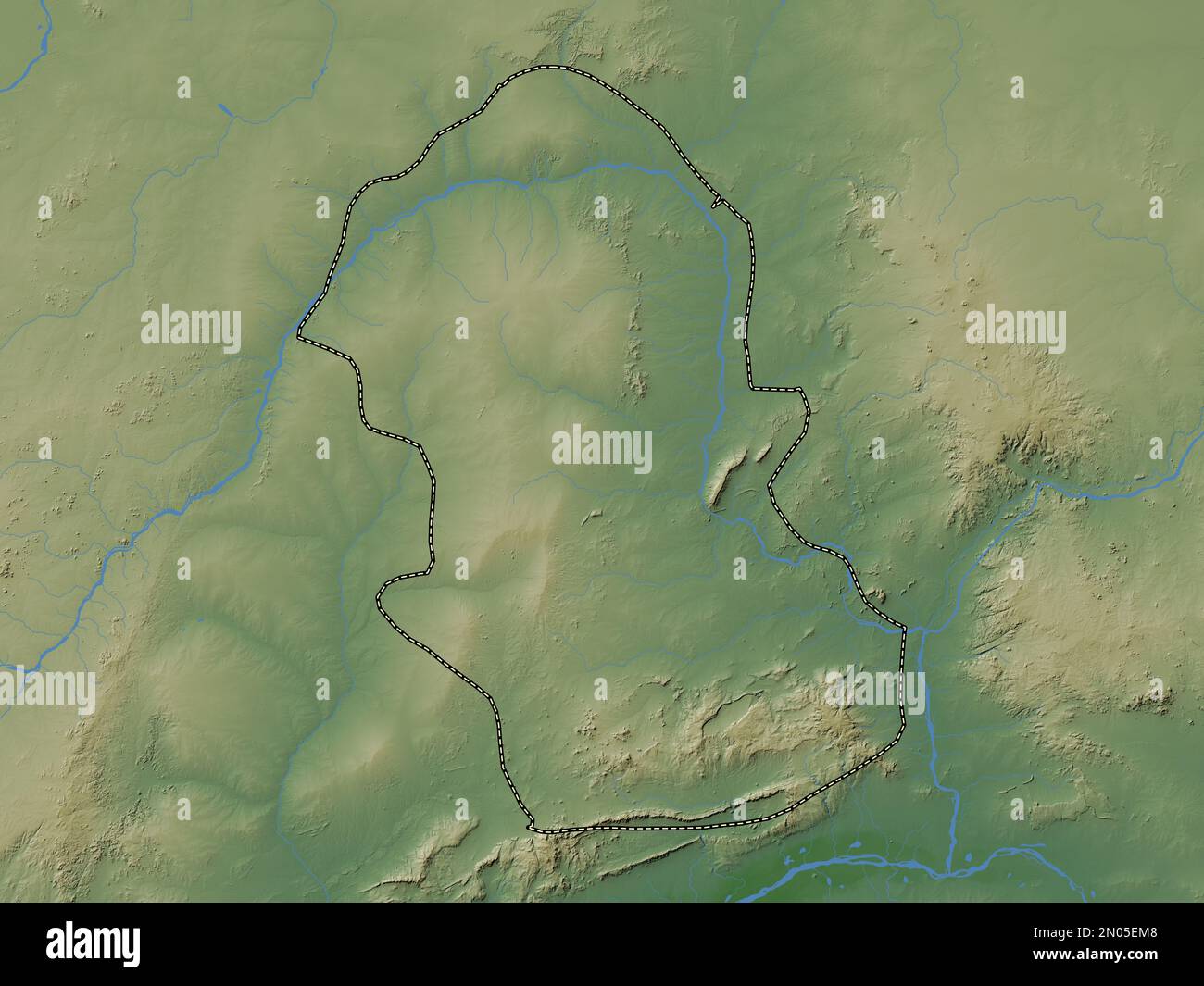 Gombe, state of Nigeria. Colored elevation map with lakes and rivers ...