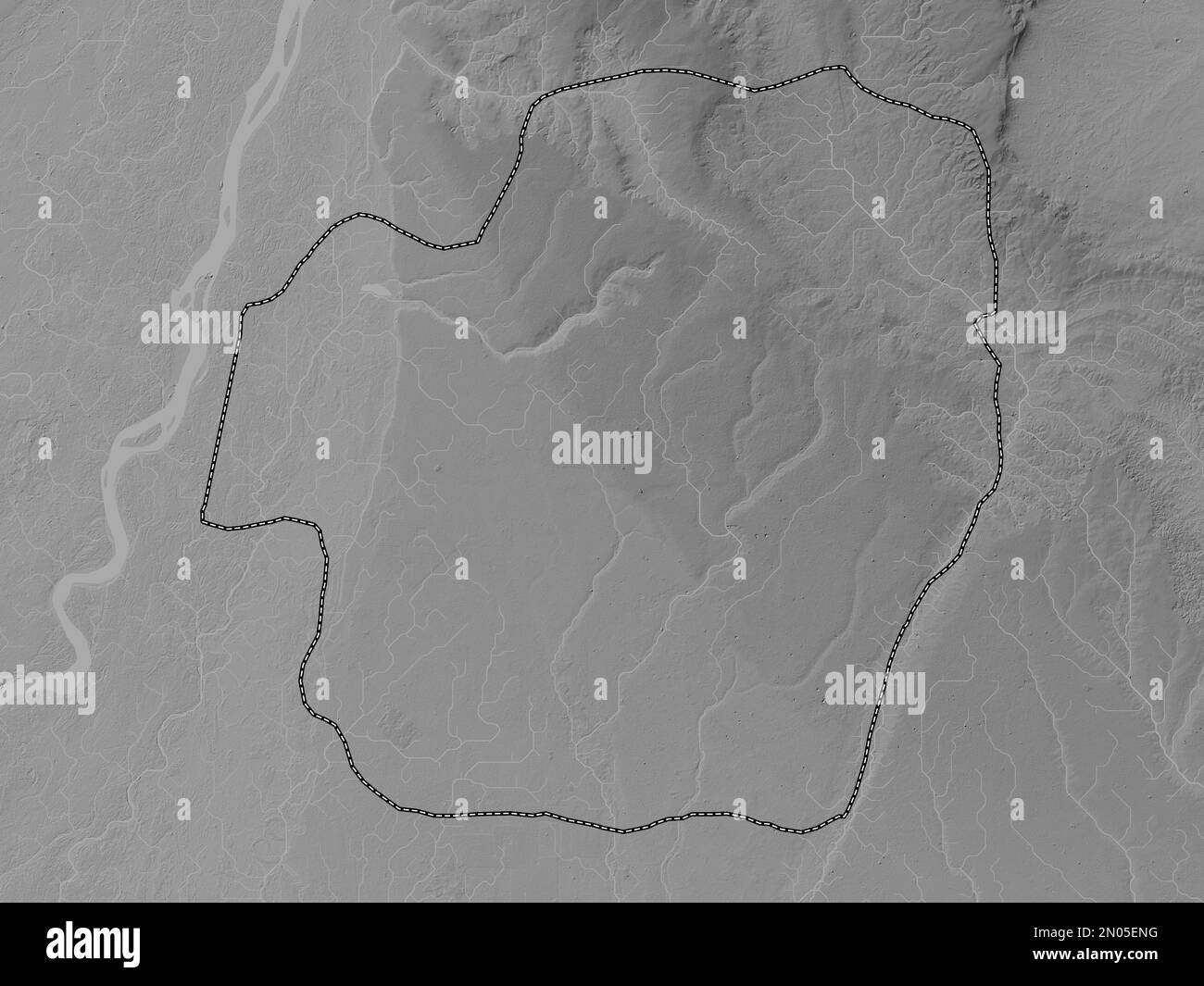 Imo, state of Nigeria. Grayscale elevation map with lakes and rivers ...
