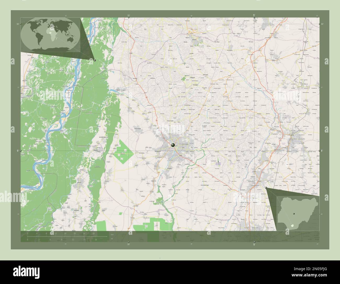 Imo, state of Nigeria. Open Street Map. Corner auxiliary location maps ...