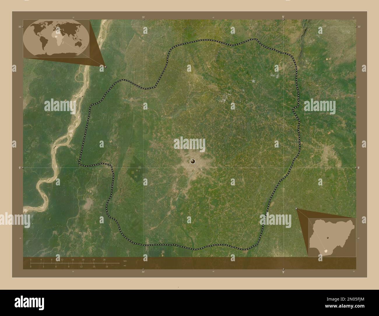 Imo, state of Nigeria. Low resolution satellite map. Corner auxiliary ...