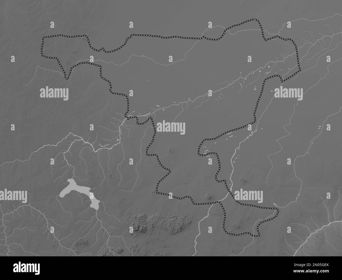 Jigawa, state of Nigeria. Grayscale elevation map with lakes and rivers ...