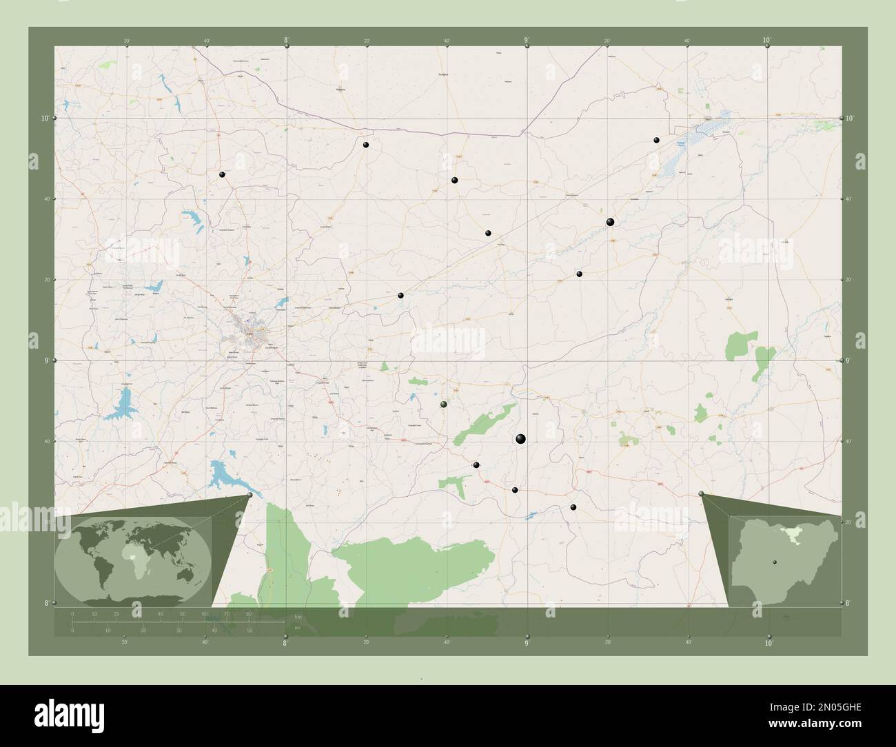 Jigawa, state of Nigeria. Open Street Map. Locations of major cities of ...